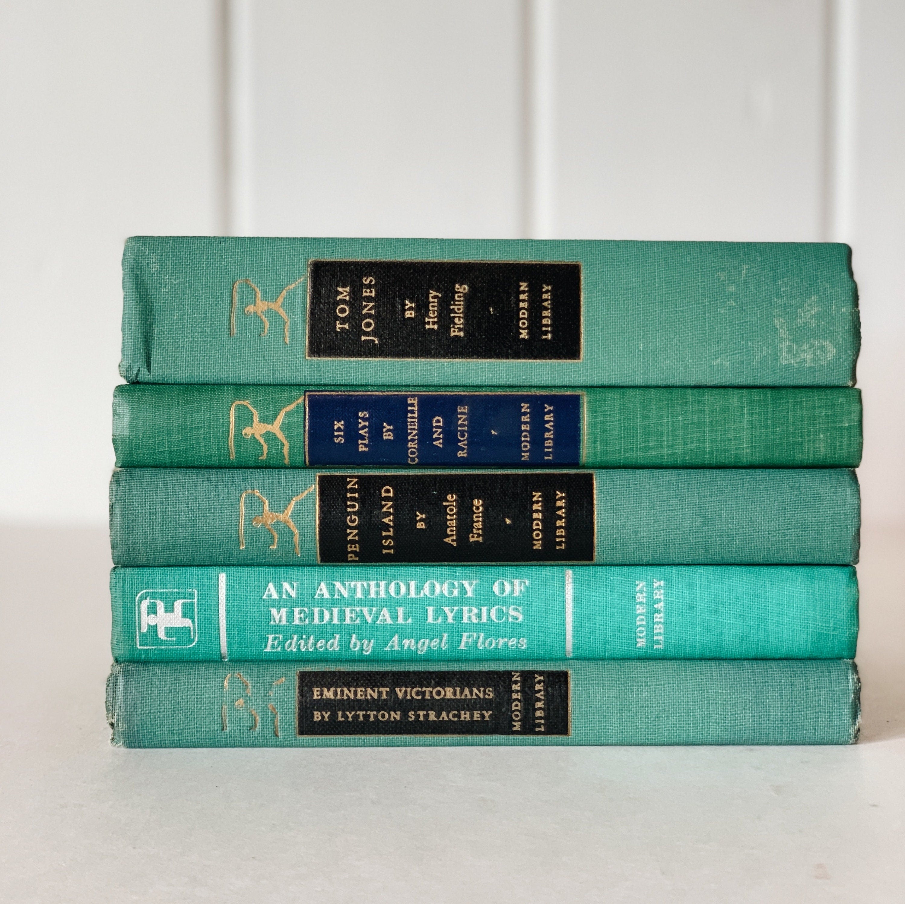 Modern Library Green Book Set, Mid-Century Books for Bookshelf Decor ...