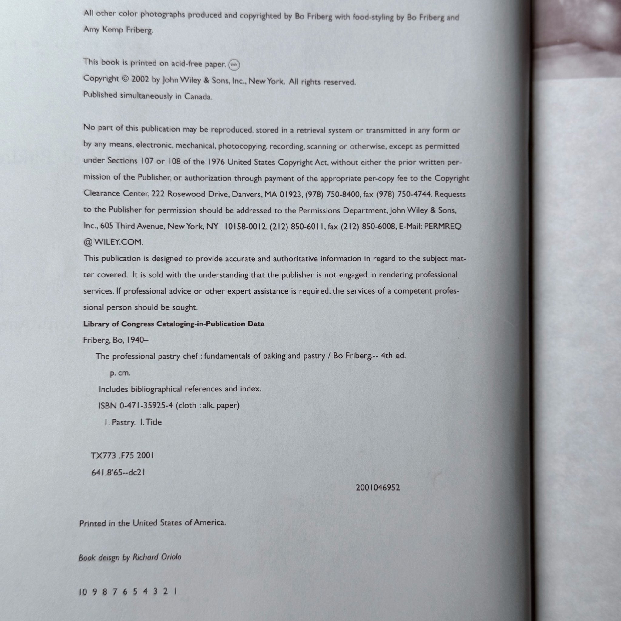 The Professional Pastry Chef, First Edition Hardcover, Bo Friberg, 2002 ...